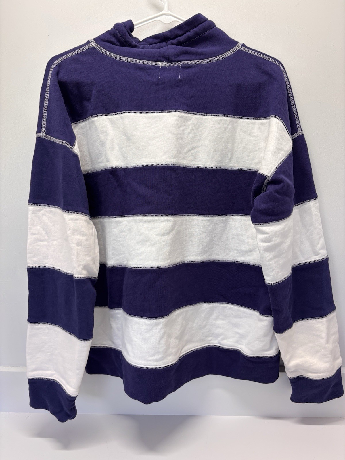 J Crew Purple White Striped Long Sleeve Funnel Neck Rugby Sweatshirt ...