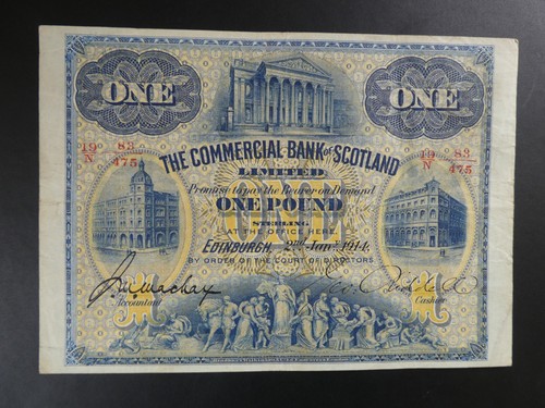 EARLY DATE 1914 COMMERCIAL BANK OF SCOTLAND SQUARE £1 BANKNOTE ORIGINAL ...