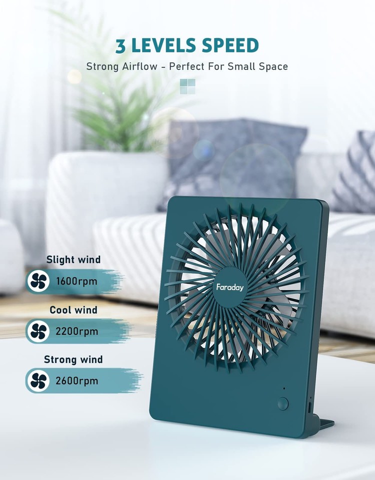 FARADAY Small Table Fans Rechargeable Portable 180Â°Tilt Folding Desk ...