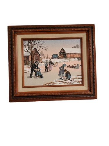 VINTAGE C. Carson Signed Canvas Print Art Framed 15x13 Children Playing ...