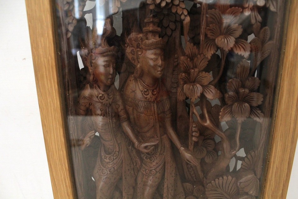 RAMA AND SITA Hindu ORIGINAL Stained Walnut Wood Carving FRAMED - C91 ...