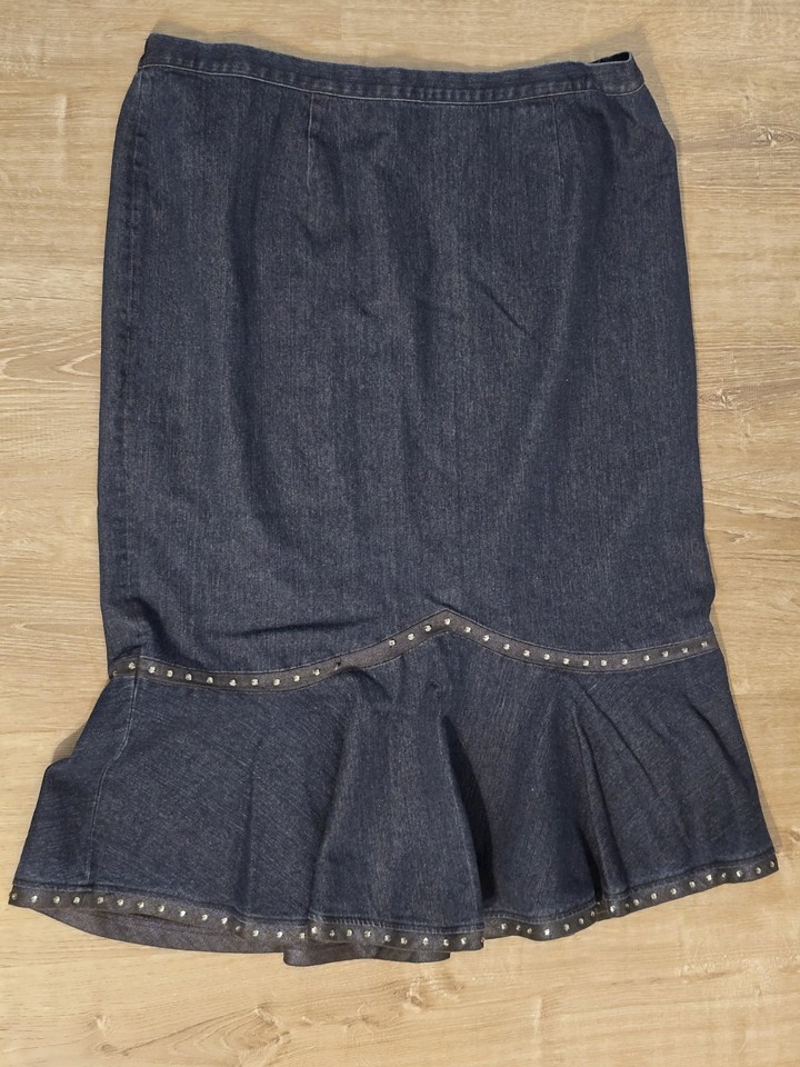 Odeliah Women's Blue Long Denim Rhinestone Studded Skirt Size 20W ...