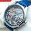 Mens Flywheel Bridge Movement Automatic Mechanical Watch Silver Blue ...