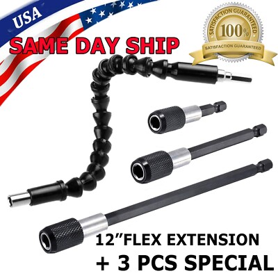 Right Angle Drill Adapter Flexible EXTENSION Bits 1/4" Hex Shank Hard ...