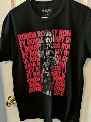 Ronda Rousey Official UFC Merch Red Text Portrait UFC Black Tee Men's ...