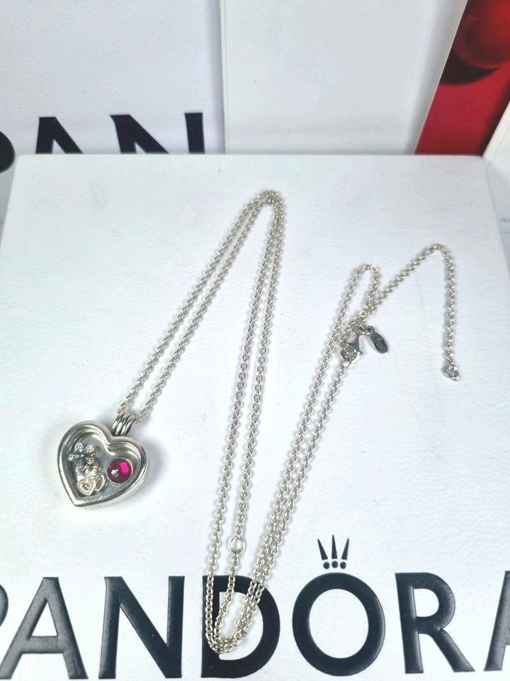 Pandora Medium Floating Heart Locket With 3 Petit Charms On 60cm ...
