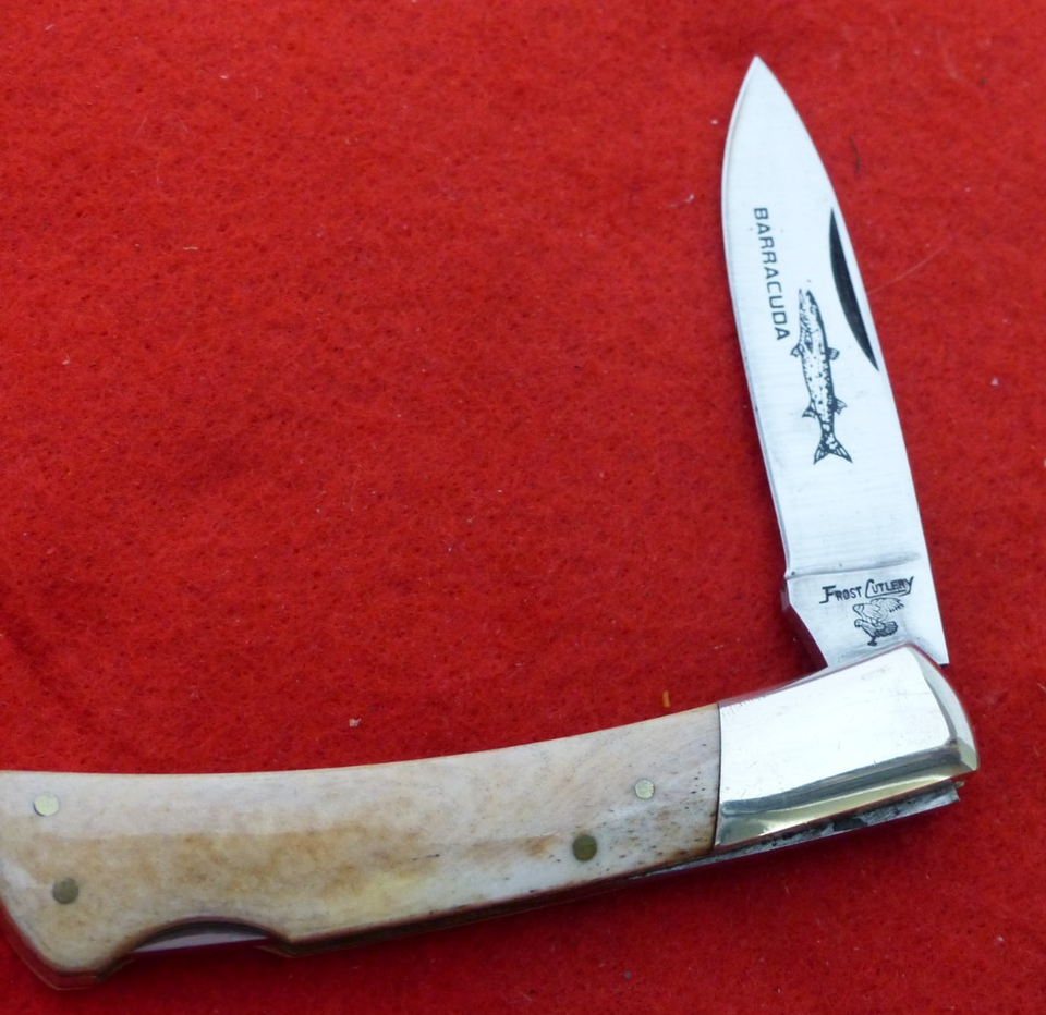 Frost JAPAN made 3.5" Closed bone Barracuda Lockback Lock Blade knife ...