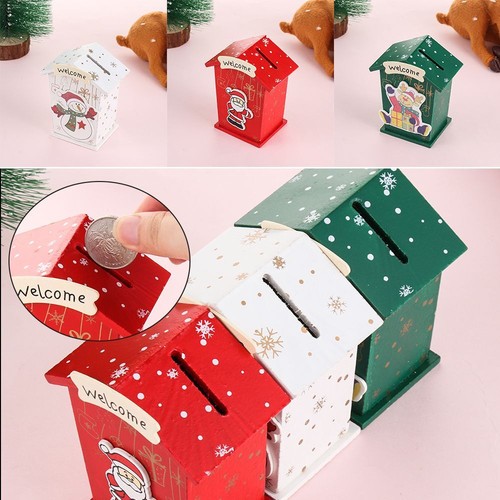 Elk Wooden Santa Claus Money Saving Box Coin Counting Chirstmas Piggy ...