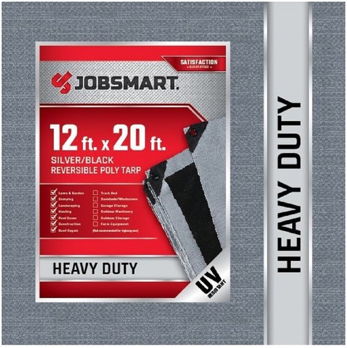 JobSmart HDSB1220 Extérieur Résistant Bâche Noir et Argent 3.7m X 6.1m ...