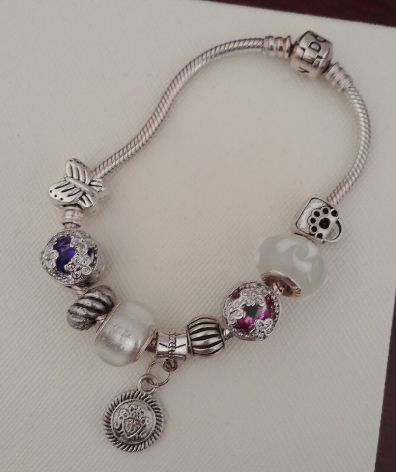 Authentic Pandora Sterling Silver Barrel Charm Bracelet European Charms ...