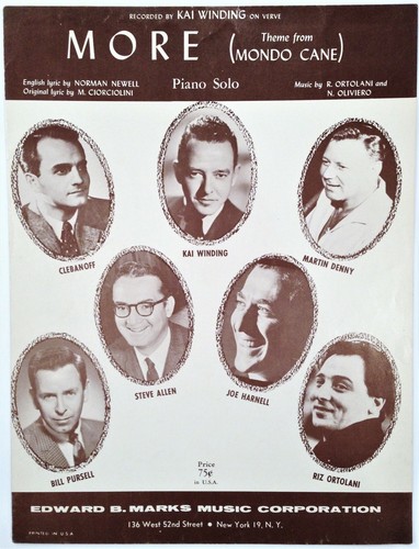 1963 "MONDO CANE" MOVIE SHEET MUSIC "MORE (THEME FROM MONDO CANE ...