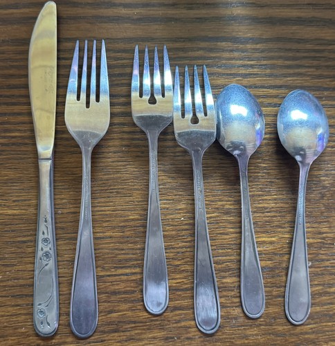 Vintage 6 Pieces Rogers Stainless Flatware Silverware Flowers Roses ...