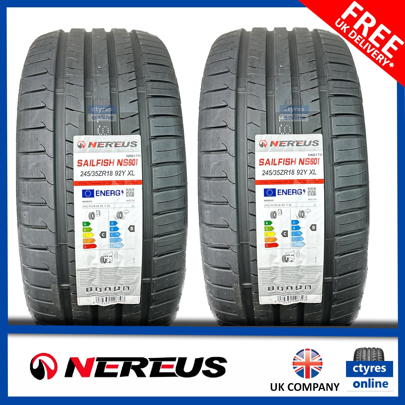 2x New 245 35 18 NEREUS NS601 92Y XL 245/35R18 2453518 (2 TYRES) *C/B ...