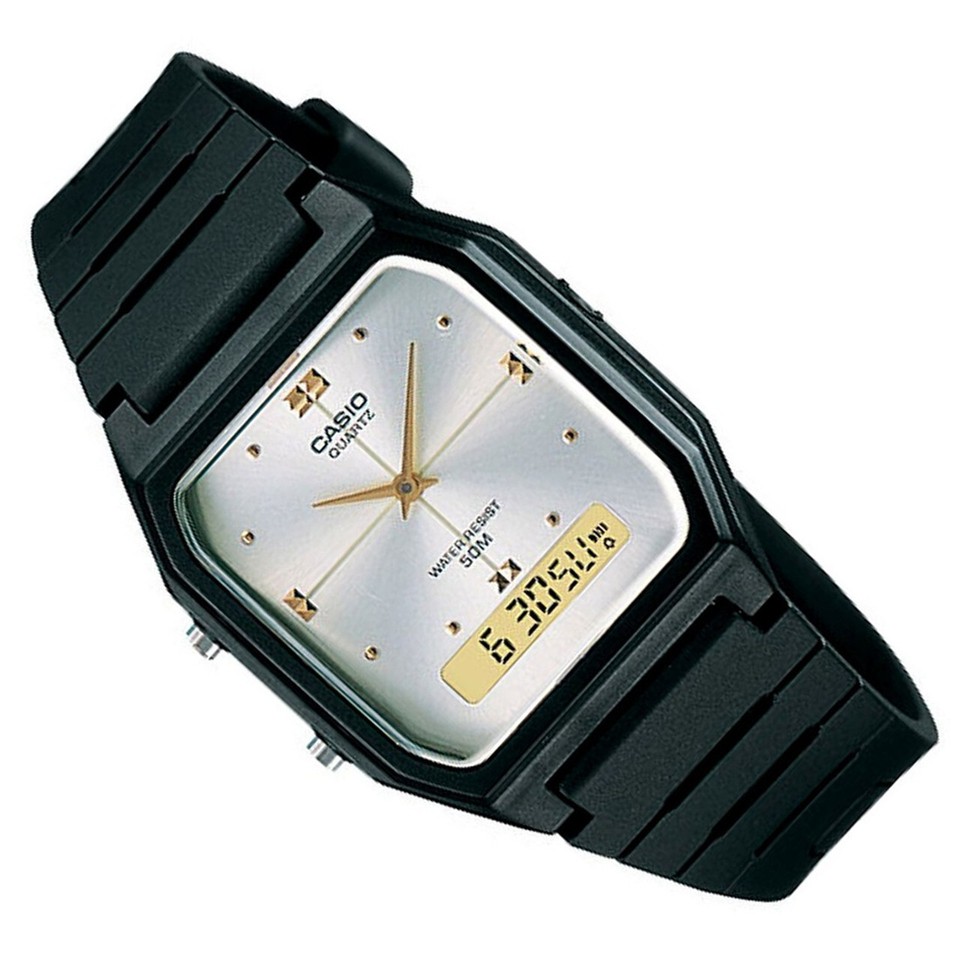 Casio Dual Time Men's Analog-Digital White Dial Resin Watch AW-48HE ...