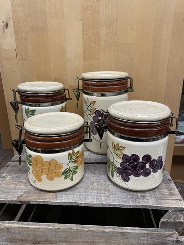 Kitchen Canister Set Of 4 Vintage Alco Industries Grape Design Airtight ...