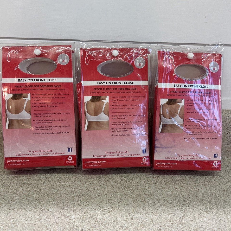 3 Playtex Just My Size Easy On Front Close Wirefree Bra WHITE 1107 42C ...