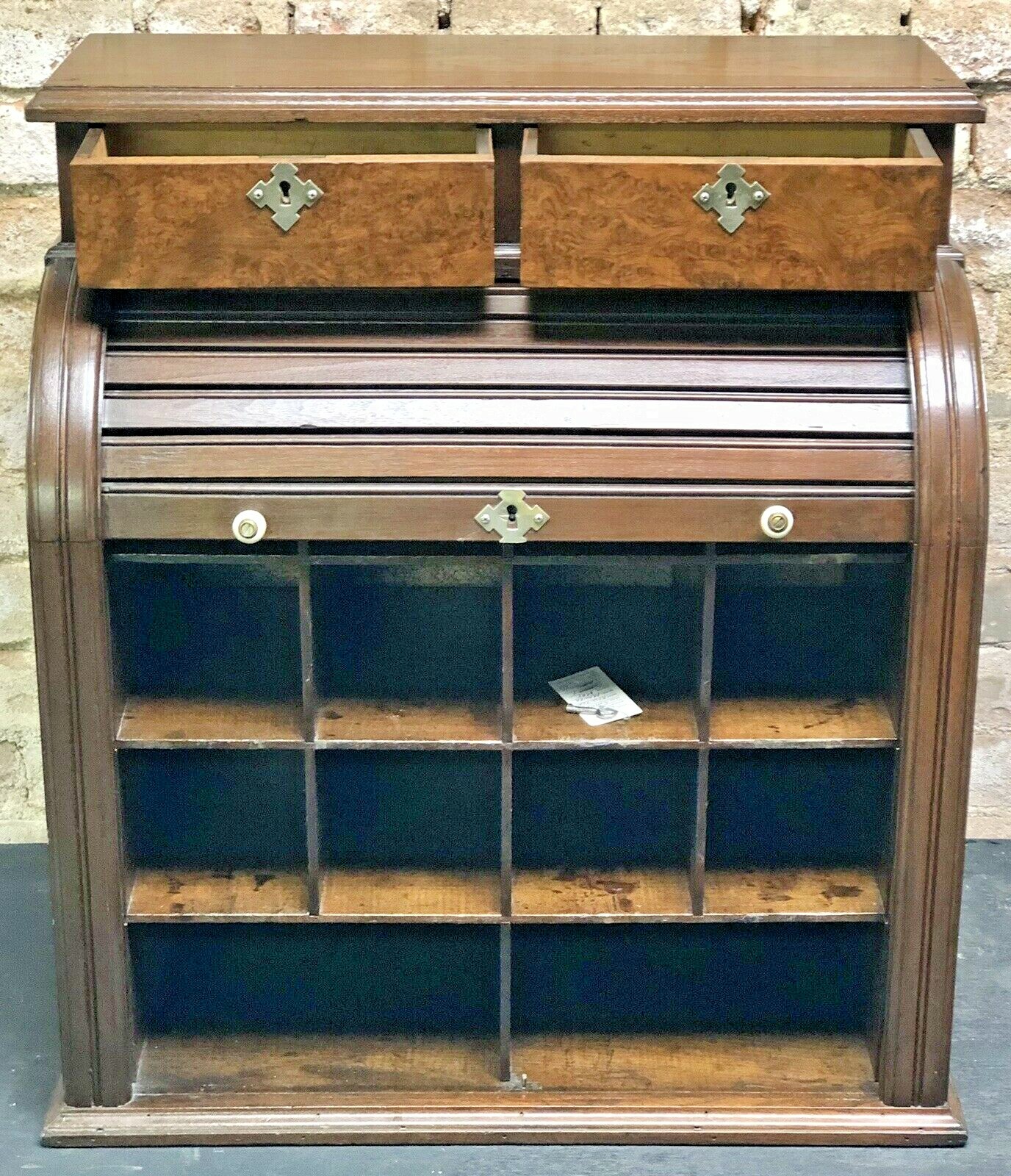 Antique Postmaster Library Roll Top Counter Cabinet Post Office Walnut ...