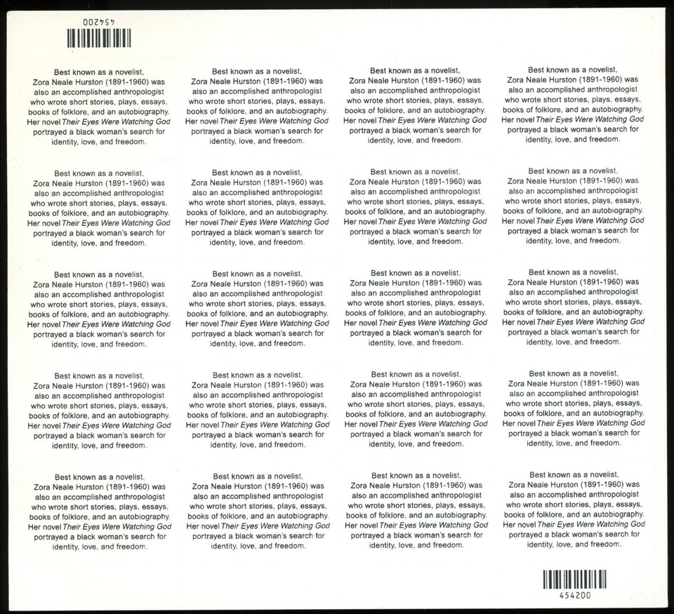 2002 Zora Neale Hurston (1891-1960) 37 cents Twenty Stamps Self ...