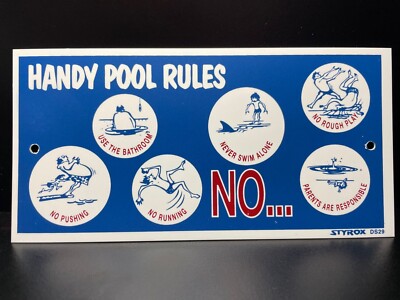 Styrox DS29 - HANDY POOL RULES door sign 190 x 95mm | eBay Australia