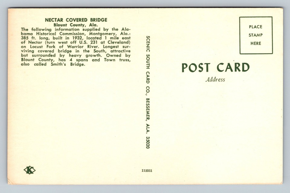 Nectar Covered Bridge Warrior River Blount County Alabama Vintage ...