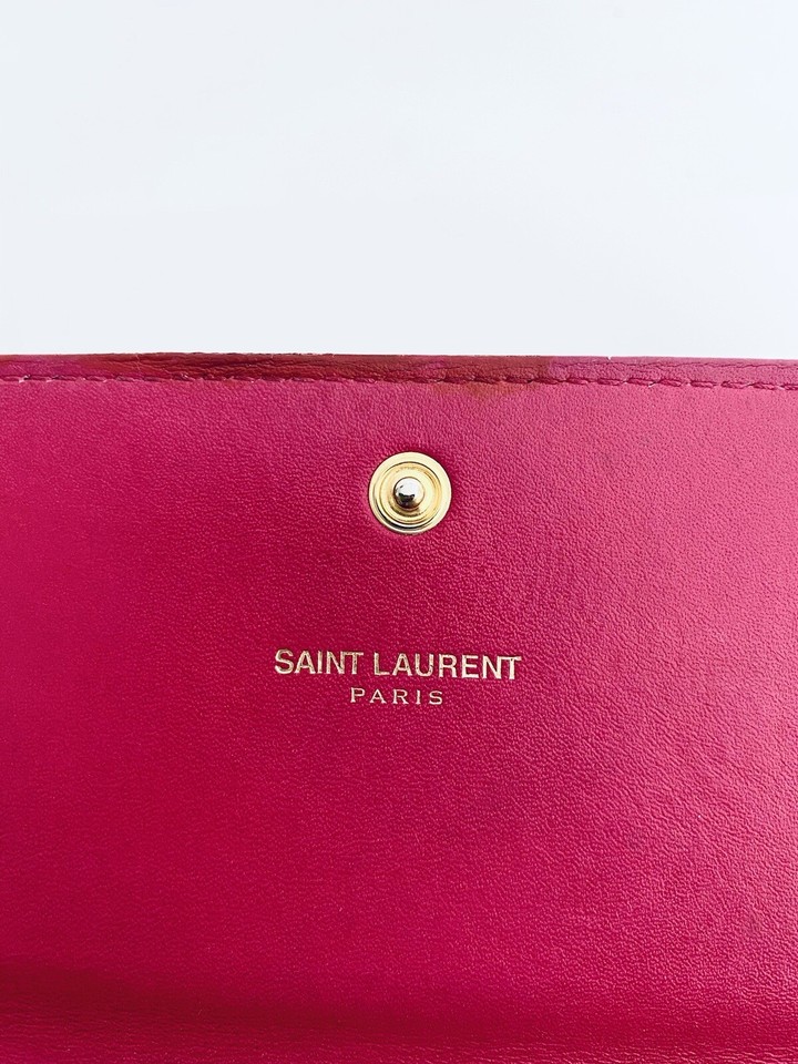 YSL Saint Laurent Paris Magenta Red Leather Long Envelope Zip Wallet W ...