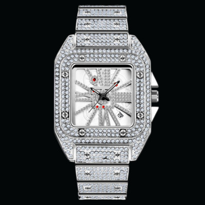 Square Special Red Dial Date Iced Out Diamond Watch, Luxury Hip Hop ...