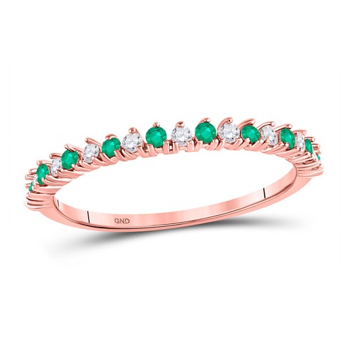 10kt Rose Gold Womens Round Emerald Diamond Stackable Band Ring 1/5 ...