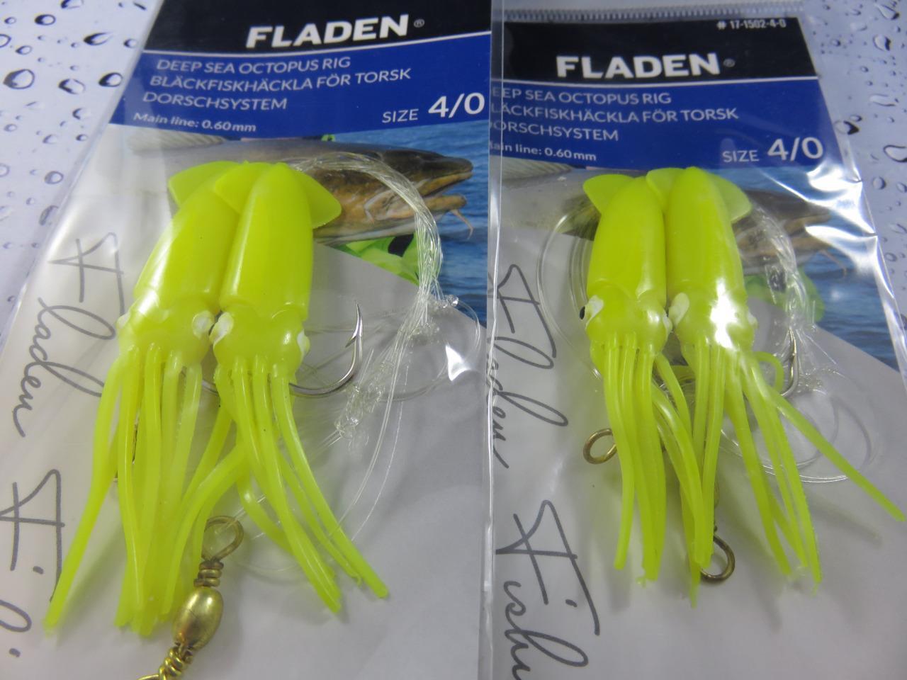 3 Yellow Fladen Winged Octopus 4/0 Muppet Rig Cod Fishing Lure Sea Boat ...