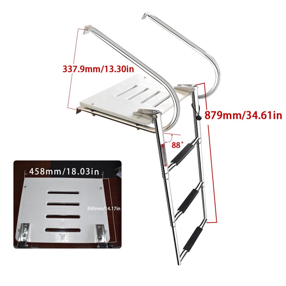 Telescoping ABS Boat Platform Ladder 3 Steps Swim In/Outboard Stainless ...