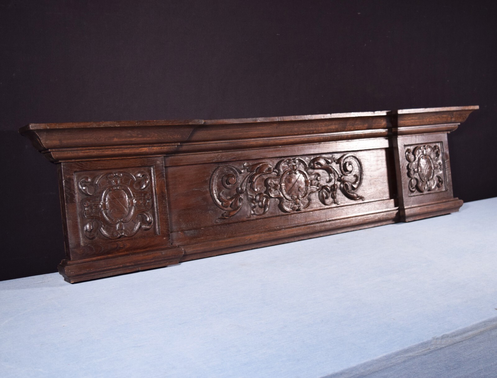 58" Wide Large Antique French Solid Oak Wood Panel/Crest Pediment w ...