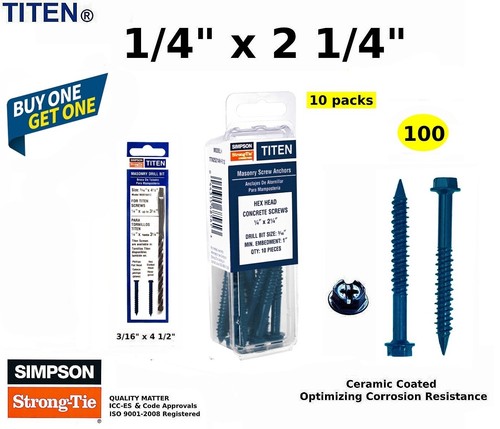 Concrete Screws 1/4 x 2 1/4 H/WH Blue Masonry Screw Brick Block Wall ...