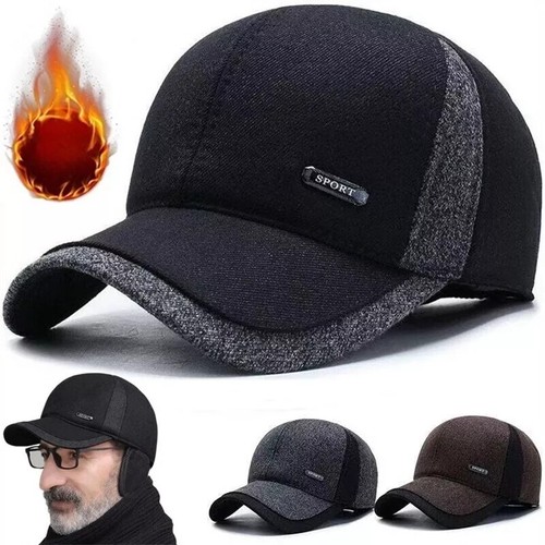 Warm Fleece Lined Waterproof Baseball Cap Winter Hat with Earflaps Caps ...