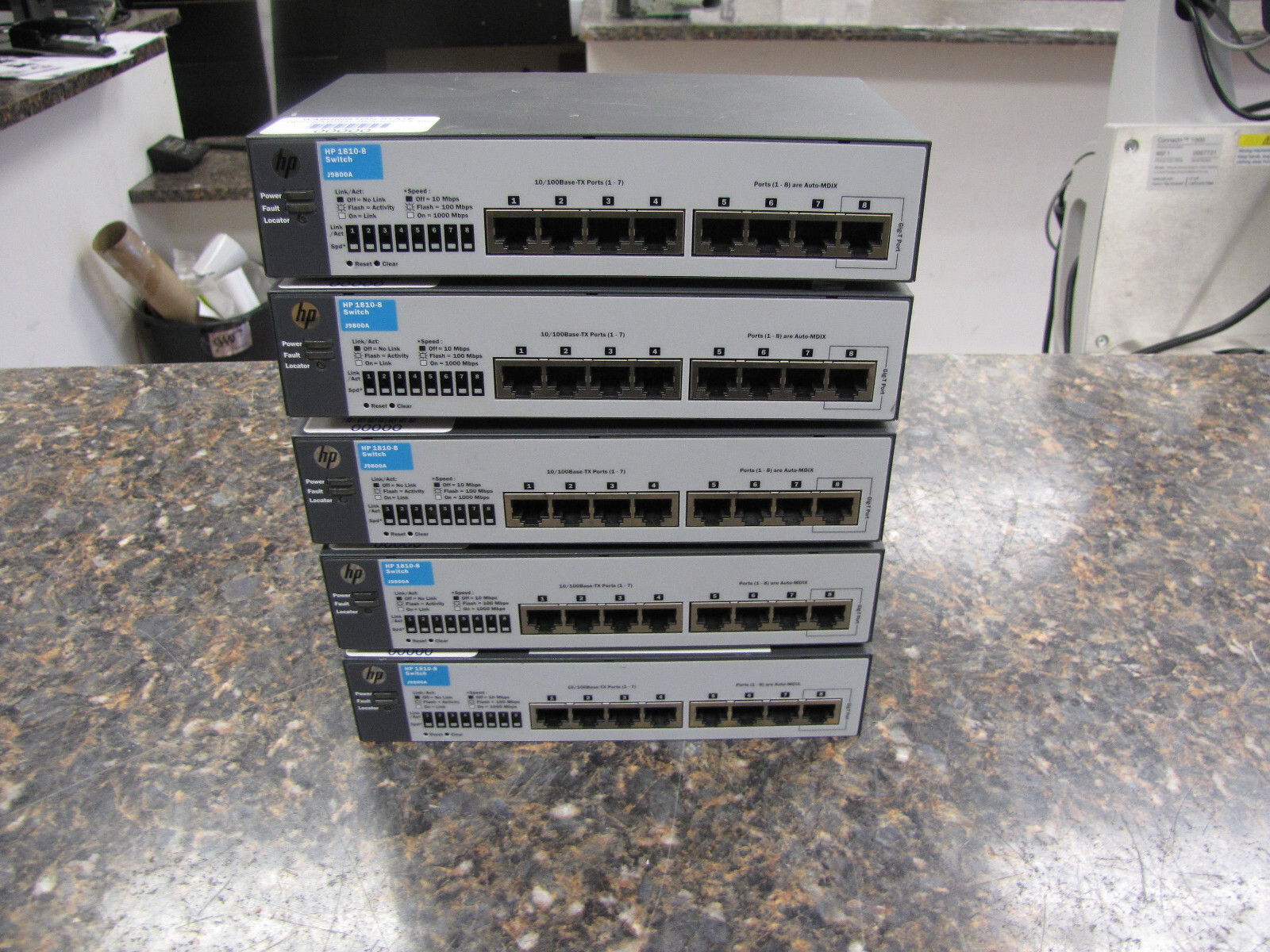 Lot of (5) HP 1810-8 Switches J9800A 8-Ports 10/100 with 1000 Base-Tx ...