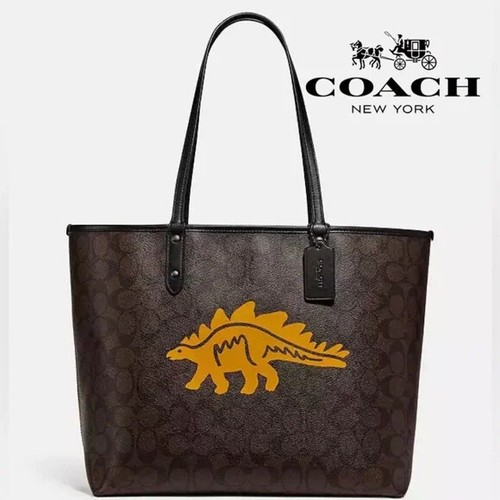 Coach Reversible City Tote Signature Canvas Steggy Dinosaur Motif Bag ...