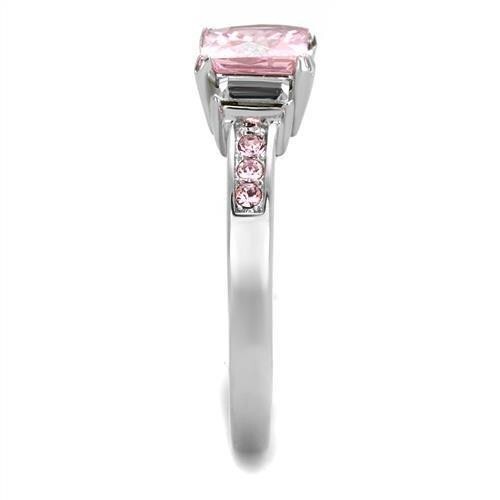 2Ct Princess Cut Pink CZ Three Stone Band Stainless Steel Wedding ...