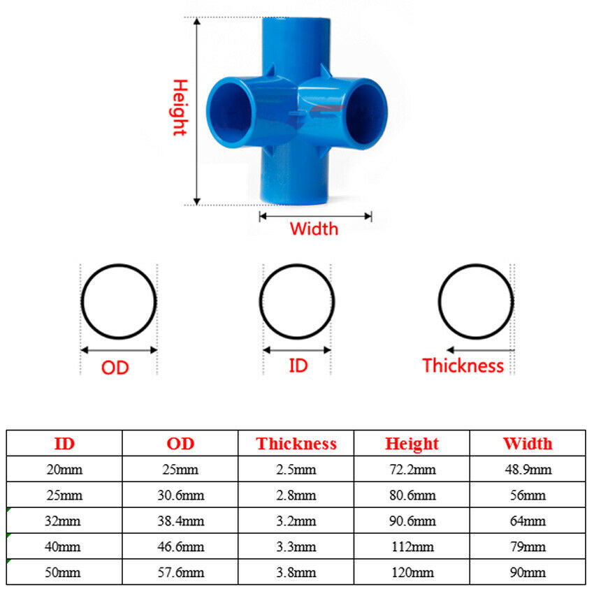 PVC 3/4/5/6-Way Equal Path Elbow Connector Pipe Fitting 20/25/32/40 ...