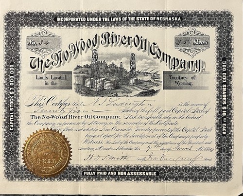 No Wood River Oil Company Stock Certificate- Wyoming Territory 1889 | eBay
