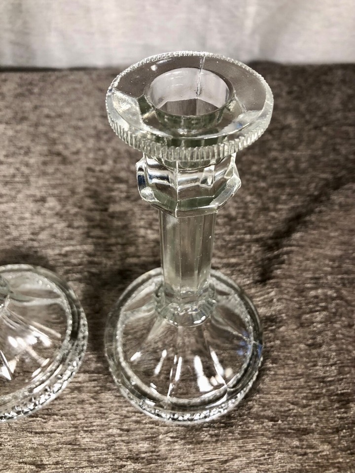 Vintage Imperial Glass Flute & Cane Amelia #671 Candlesticks Daisy ...