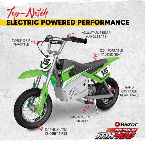 RAZOR MX400 24V Dirt Rocket Electric Motorcycle Bike Green 15128030 ...
