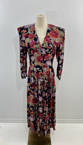 VTG 90s Floral Dress Black Rose Fit Flare Garden Party ED Michaels ...