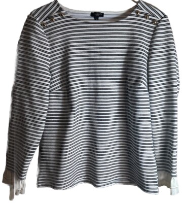 Talbots Women's Petite Black/White Top Metallic Gold Thread Ruffle Cuffs PL | eBay