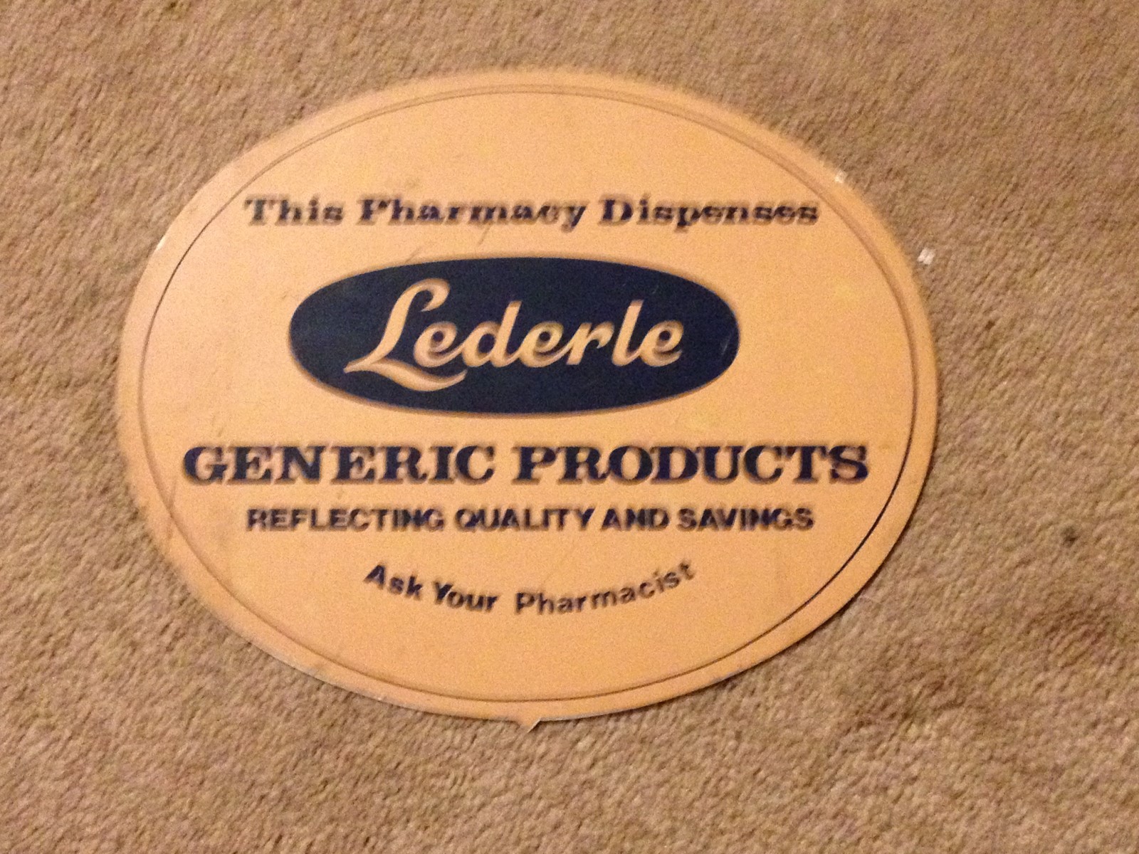 Vintage Original Lederle Generic Products RX Metal Pharmacy Sign 9.75 ...