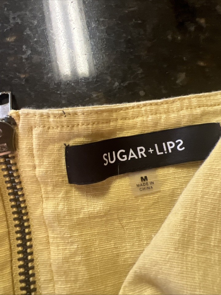 Sugar + Lips Sugarlips Crop Top Mustard Sz Med Puff Sleeve Zip Back ...