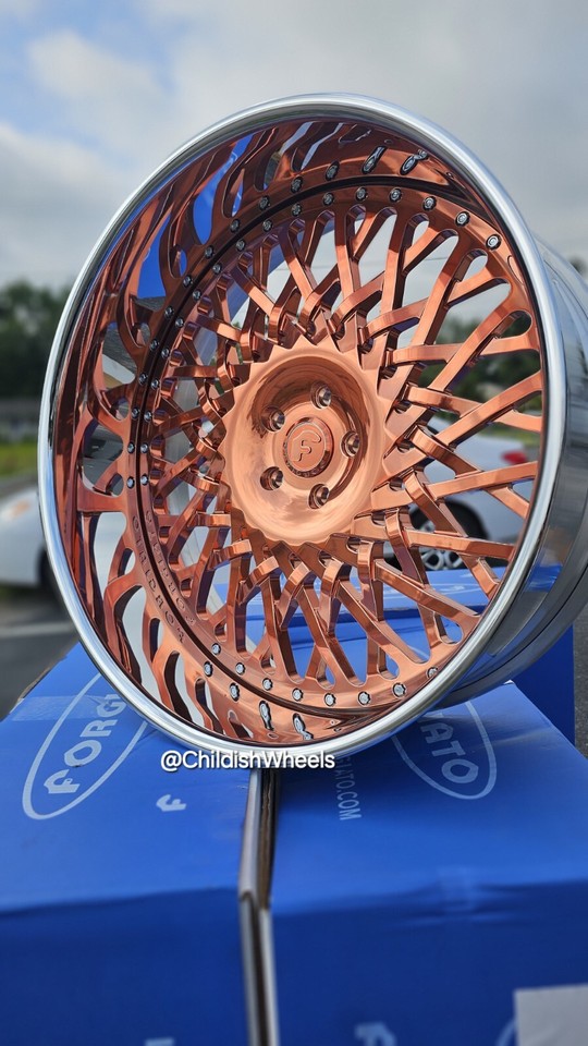 24" Inch Hi Polished Rose Gold Forgiato TESSUTTO 5x120.65 Wheels Rims ...