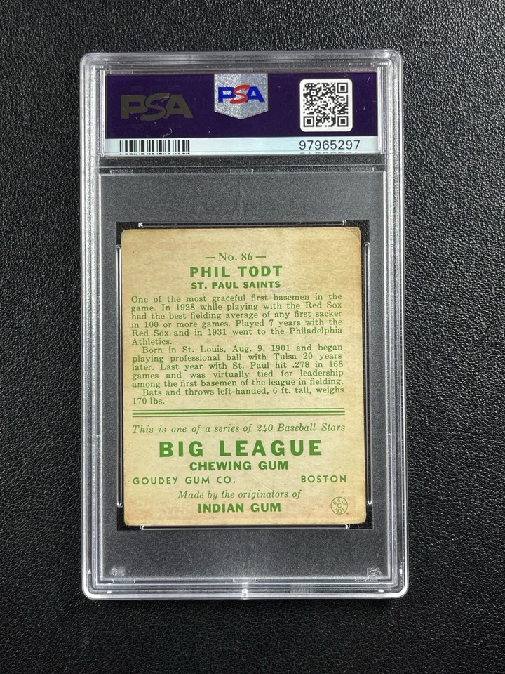 1933 GOUDEY #86 PSA 1.5 PHIL TODT 5297 | eBay