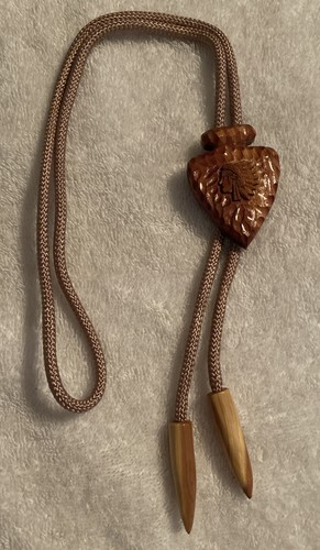 Wood Carved Western Bolo Tie Native American Indian Head Arrowhead | eBay