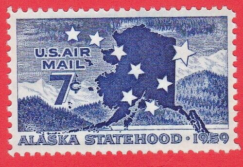 VTG 1959 ALASKA STATEHOOD STAMP US AIRMAIL STARS MOUNTAIN 7c BLUE US ...