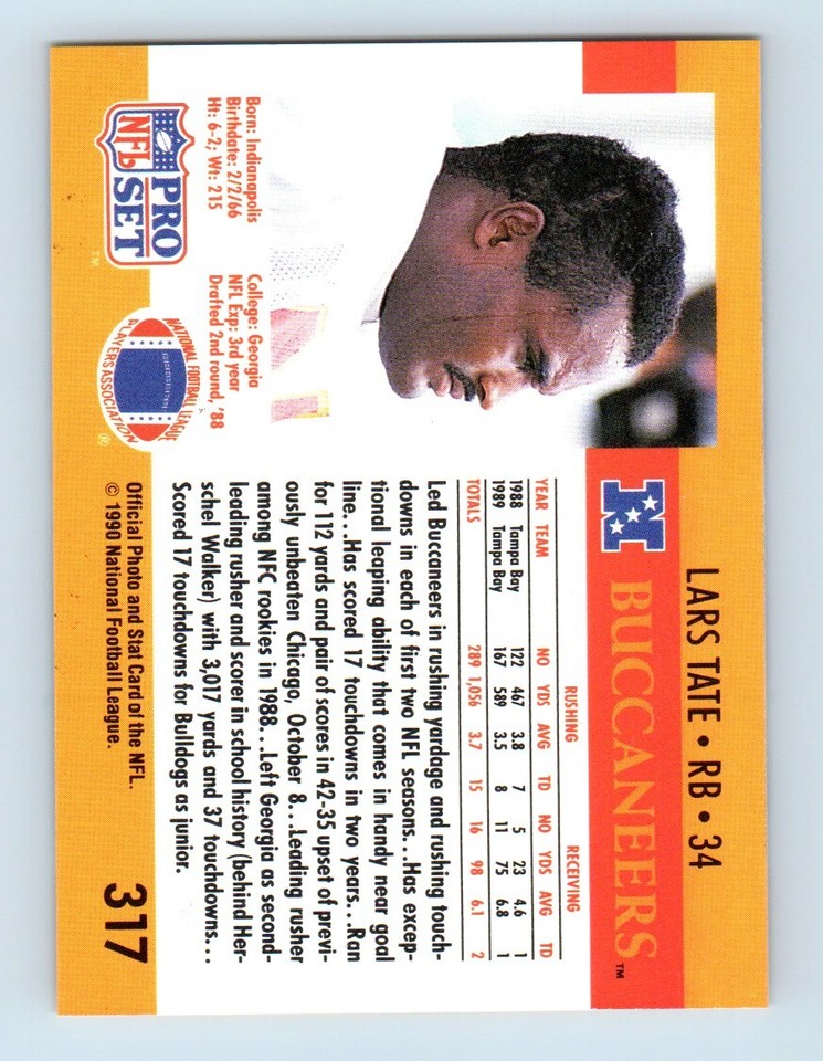 1990 Pro Set Lars Tate Tampa Bay Buccaneers #317 | eBay