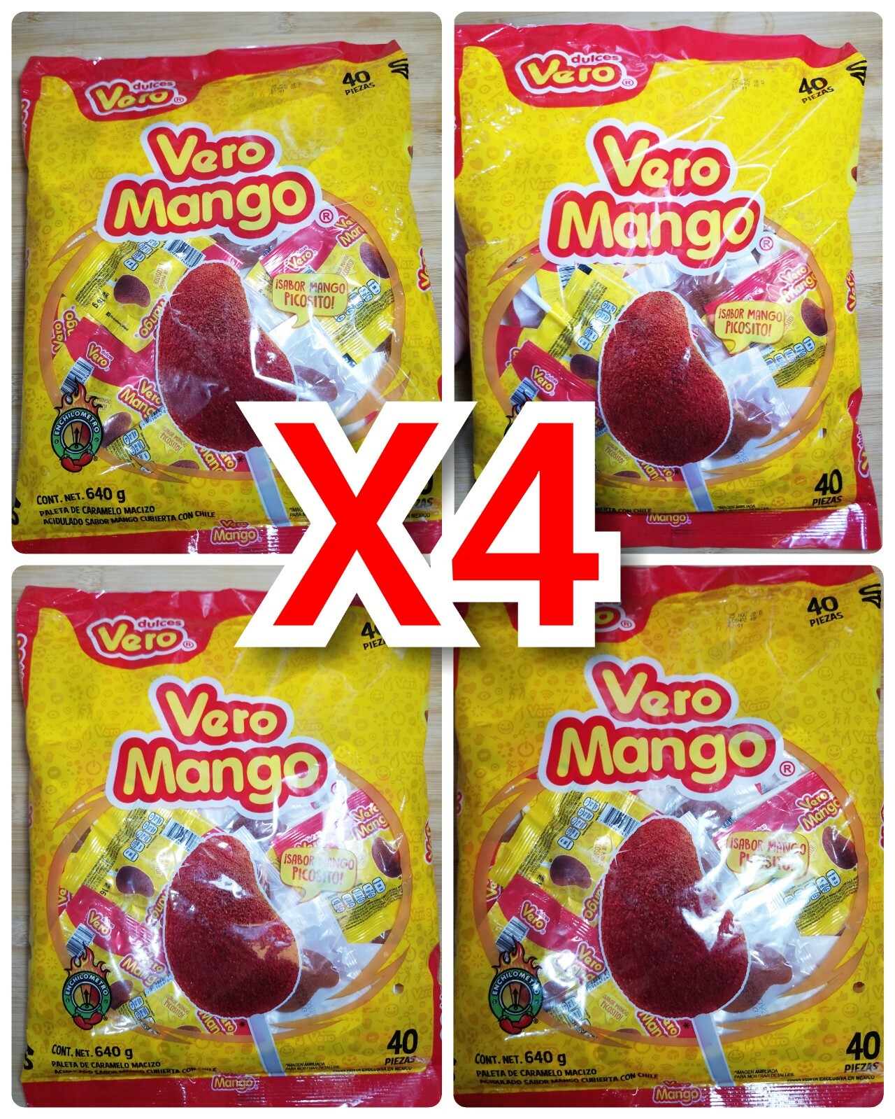 VERO MANGO PALETA 40ct, 4 BAGS, Mango Chili Lollipops, Mexican Candy | eBay