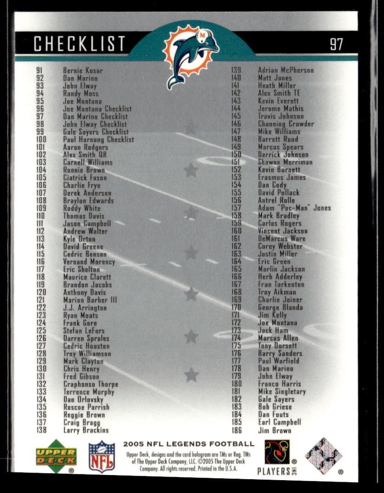 2005 Upper Deck Legends #97 Dan Marino Checklist | eBay